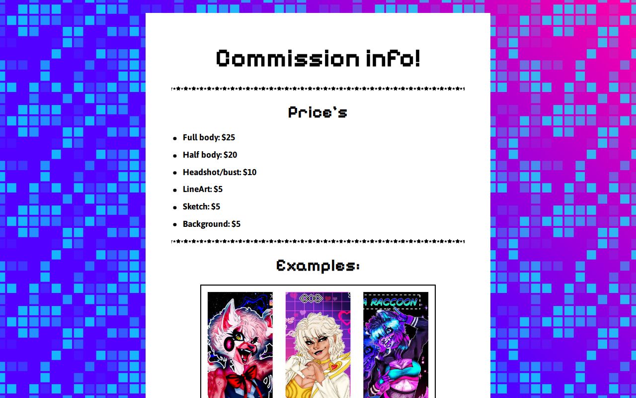 My commission sheet!